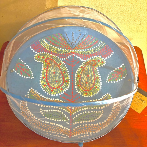 Dining | Food Dome Cover Hand Painted Basket Bamboo Food Protector Tent ...